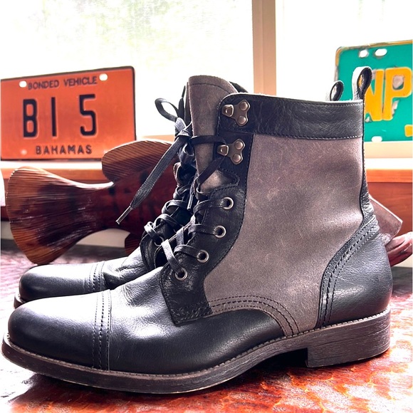 Aston Grey | Shoes | Aston Grey Collection Black Leather And Gray Suede Lace Up Boots 5052 ...